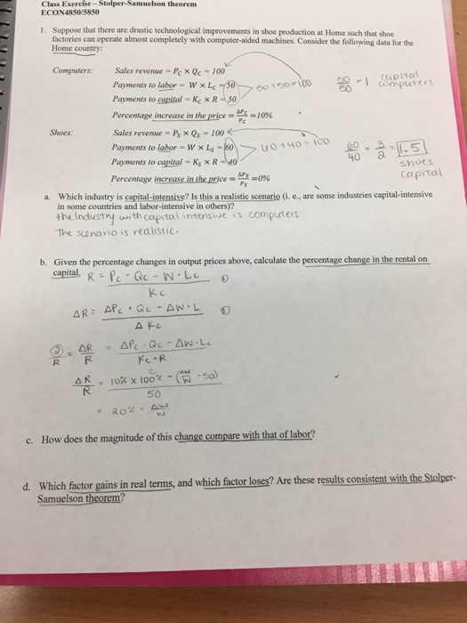 Solved Class Exercise- Stolper-Samuelson theorem | Chegg.com