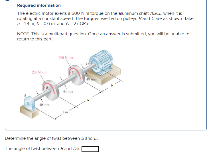Solved The electric motor exerts a 500-N·m torque on the | Chegg.com