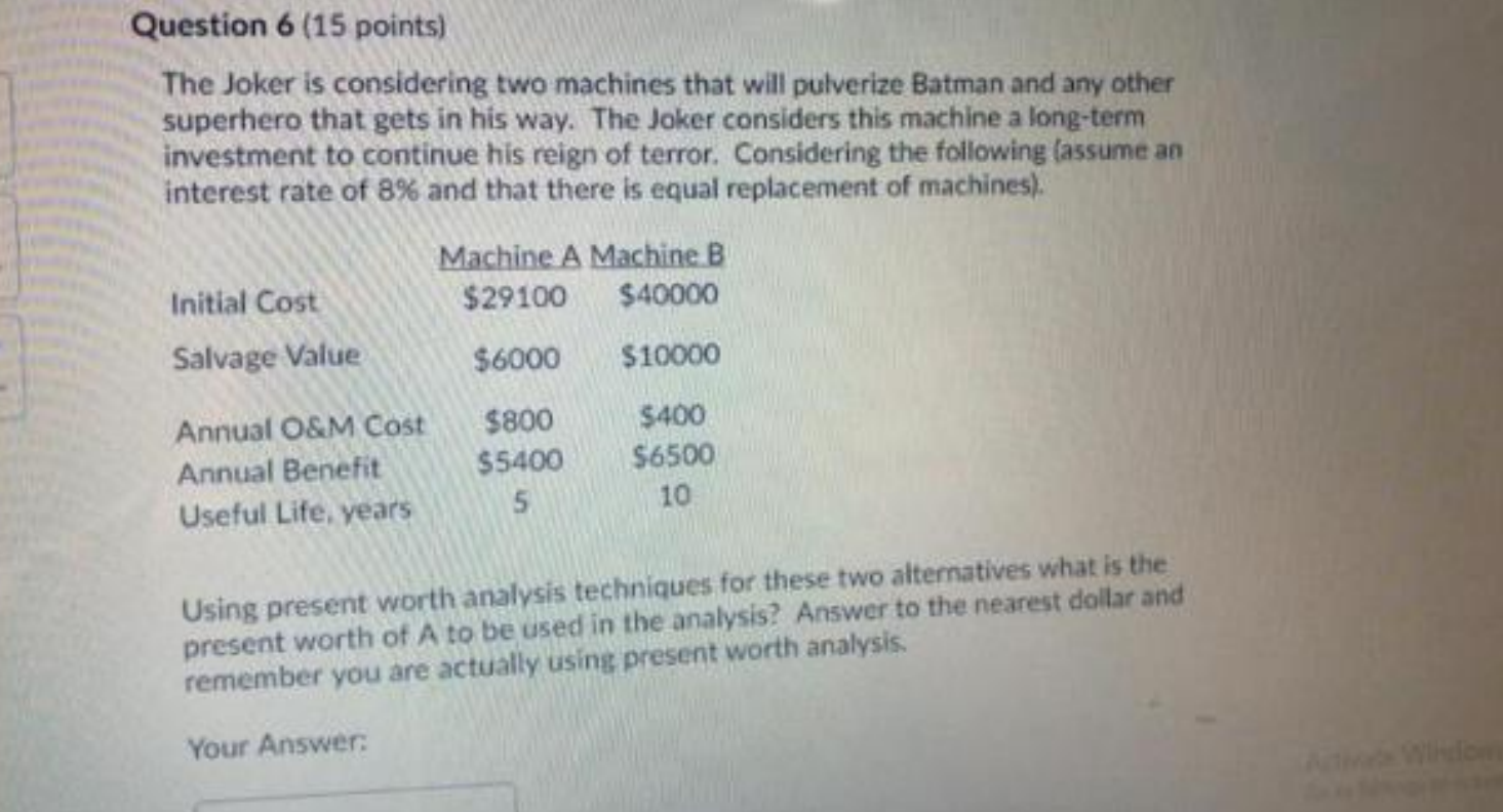 Solved The Joker is considering two machines that will | Chegg.com