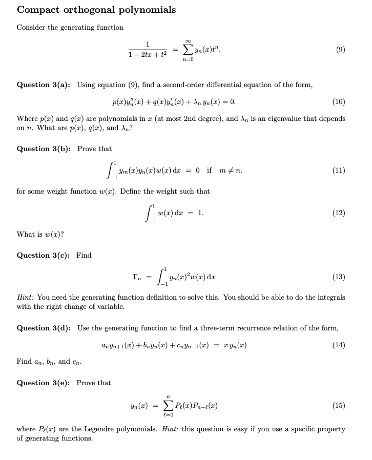 Solved Compact orthogonal polynomials Consider the | Chegg.com