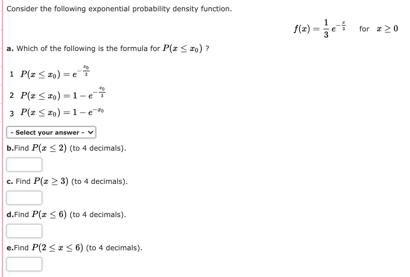Solved Consider the following exponential probability | Chegg.com