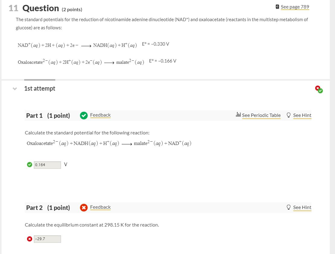 Solved 11 Question (2 points) eSee page 789 The standard | Chegg.com