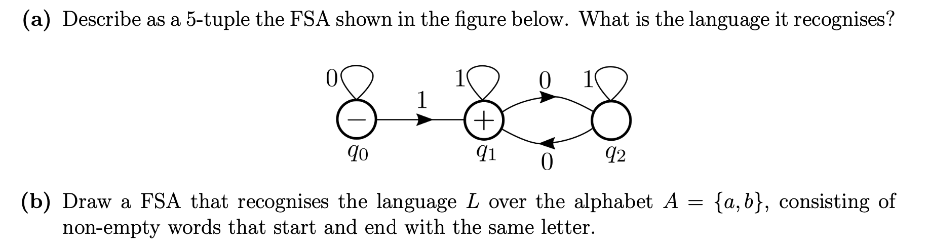 (a) ﻿Describe as a 5-tuple the FSA shown in the | Chegg.com