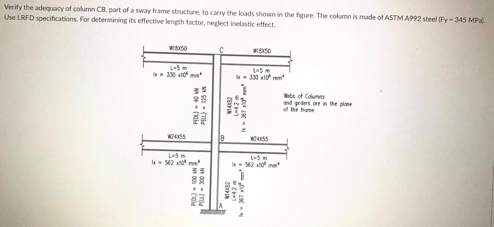 Solved Verify the adequacy of column CB, part of a sway | Chegg.com