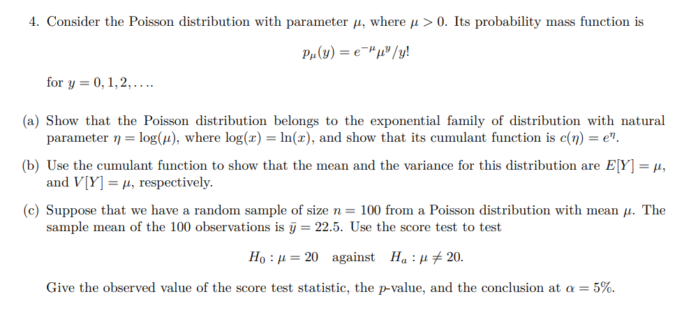 4. Consider the Poisson distribution with parameter | Chegg.com