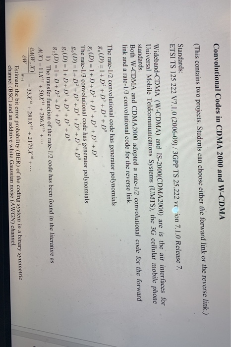 Convolutional Codes In Cdma 2000 And W Cdma This