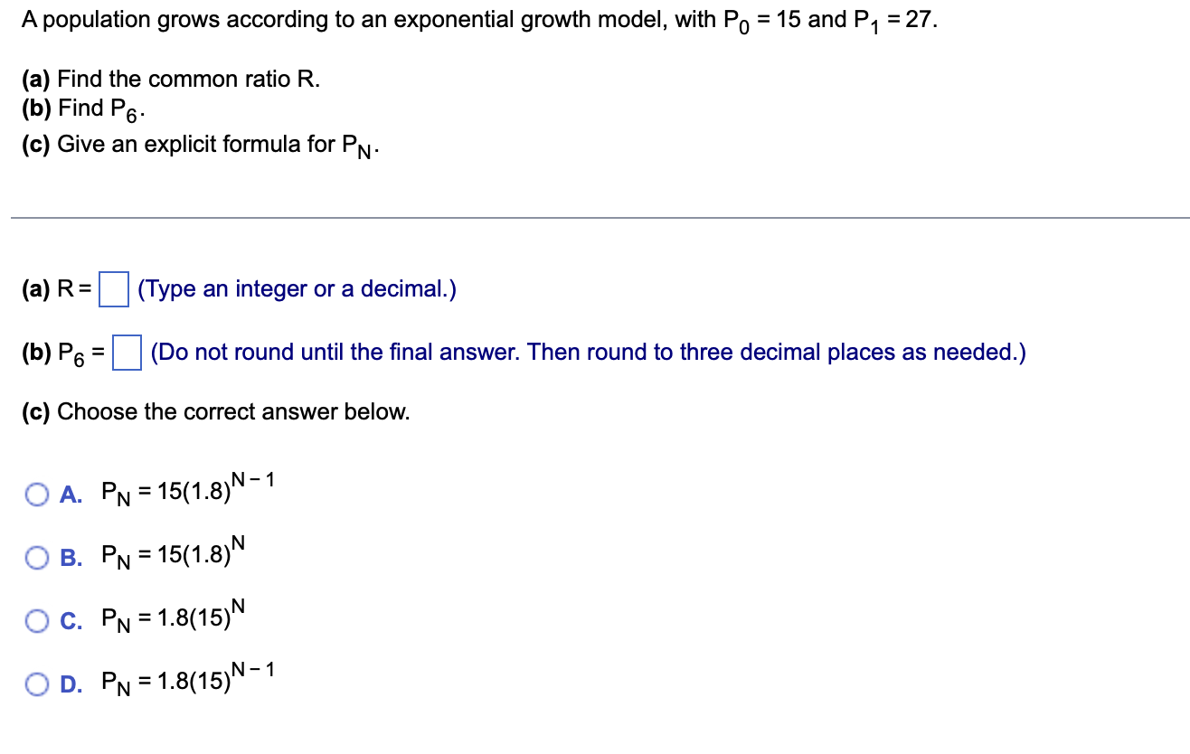 Solved A population grows according to an exponential growth | Chegg.com