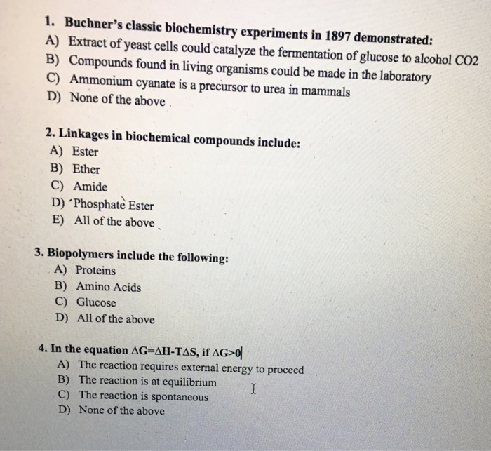 Solved 1. Buchner's classic biochemistry experiments in 1897 | Chegg.com
