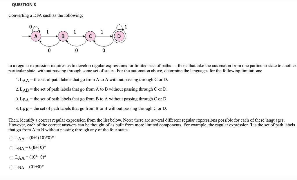 Solved QUESTION 8 Converting a DFA such as the following: 0 | Chegg.com