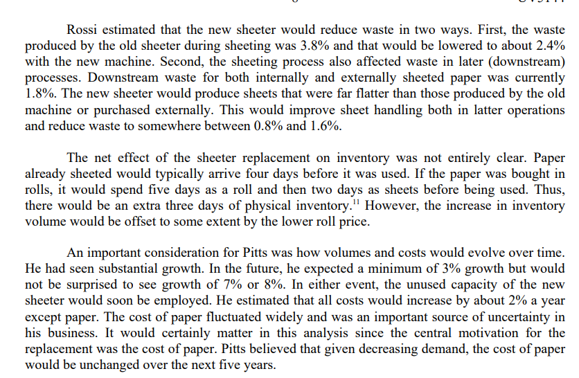 Sheeter Replacement The decision facing Murry Pitts | Chegg.com