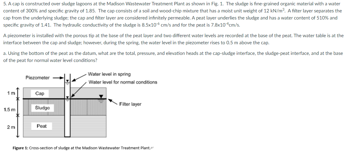 Solved 5. A cap is constructed over sludge lagoons at the | Chegg.com