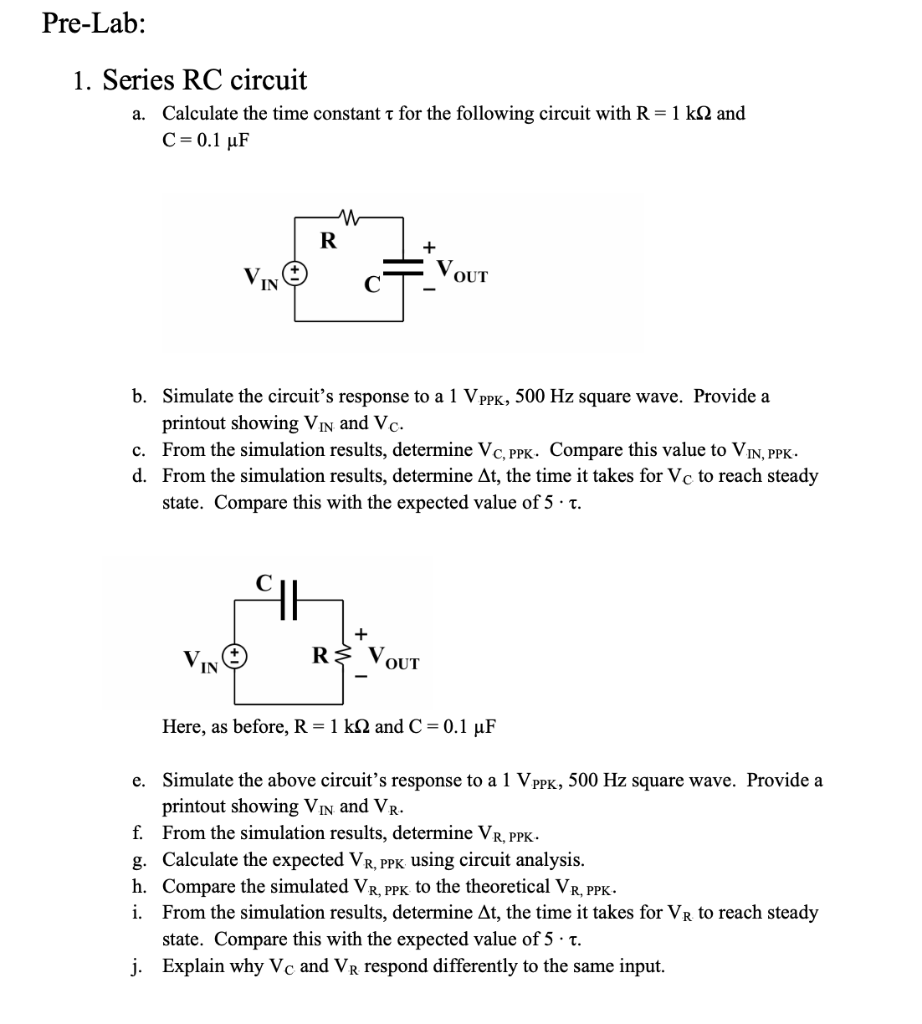 1. Series RC circuit a. Calculate the time constant τ | Chegg.com