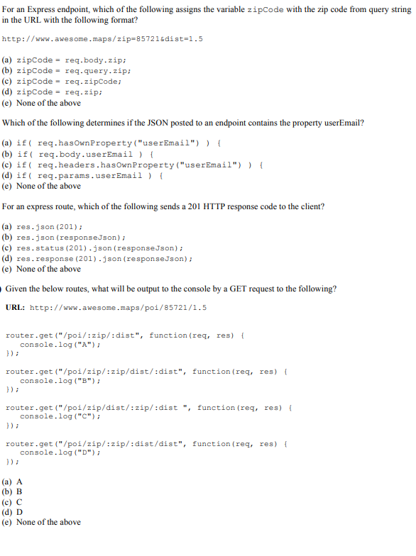 Solved For an Express endpoint, which of the following | Chegg.com