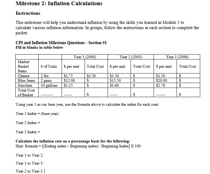 Milestone 2: Inflation Calculations Instructions This | Chegg.com