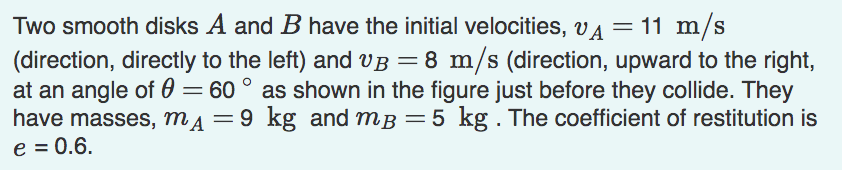 Solved Two smooth disks A and B have the initial velocities, | Chegg.com