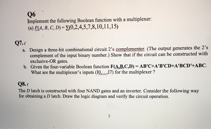 Solved Q6 Implement The Following Boolean Function With A 0708