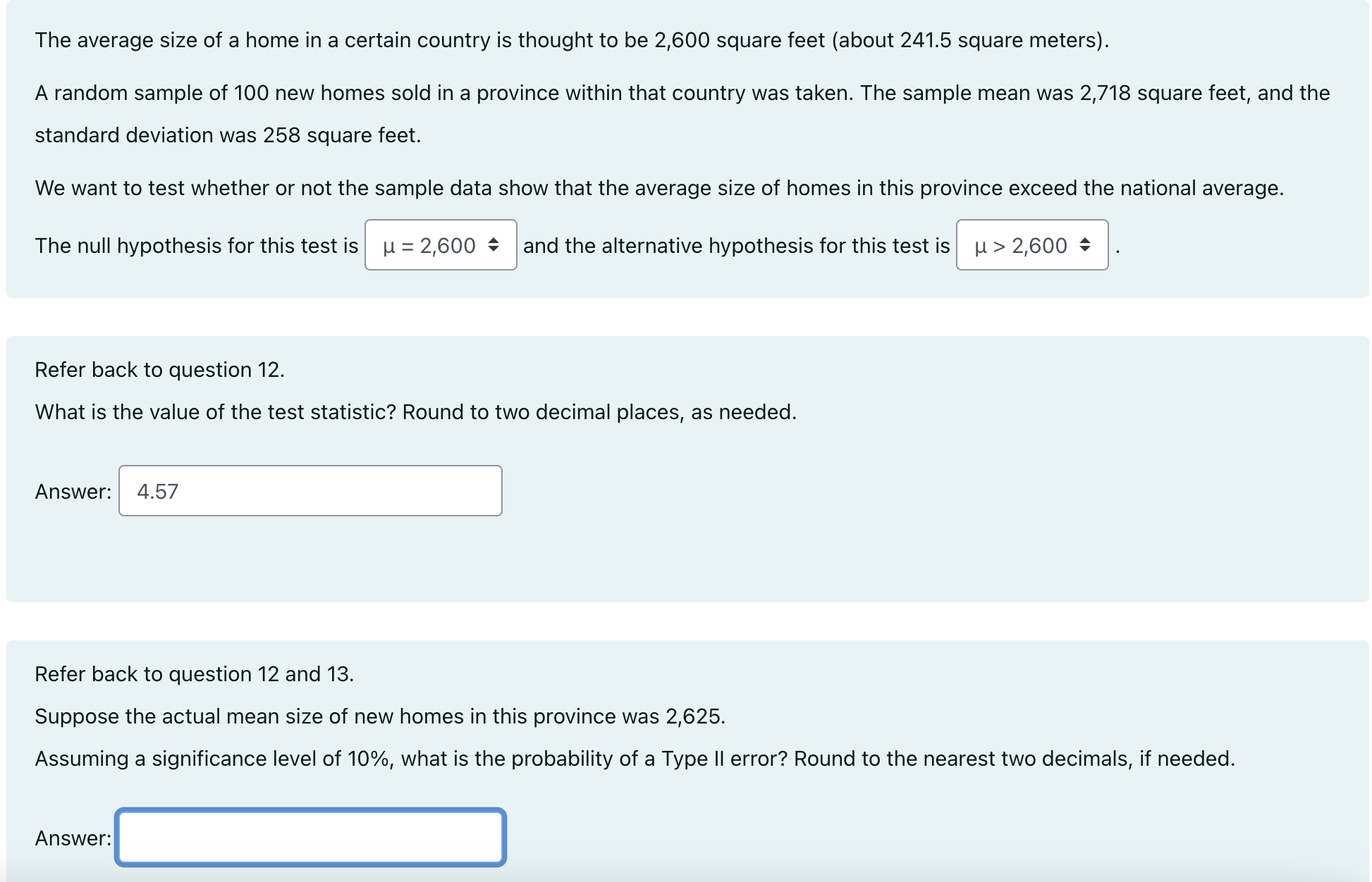 Solved The average size of a home in a certain country is | Chegg.com