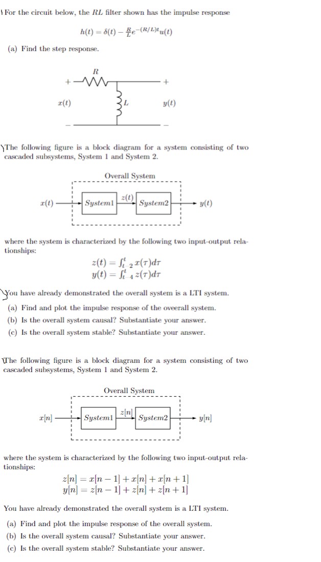 Solved F For the circuit below, the RL ﻿filter shown has the | Chegg.com