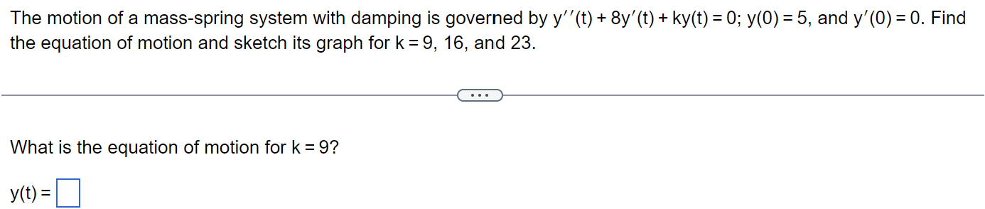 Solved The motion of a mass-spring system with damping is | Chegg.com