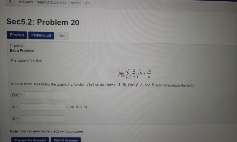 Solved webwork / math1242-common / sec5.2/ 20 Sec5.2: | Chegg.com