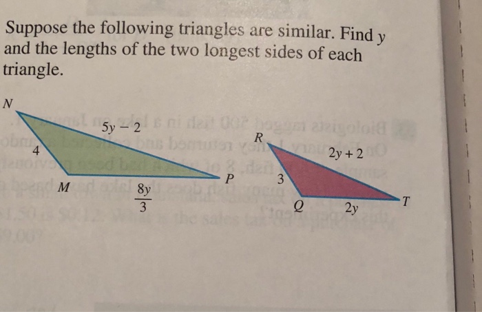 Solved Suppose the following triangles are similar. Find y | Chegg.com