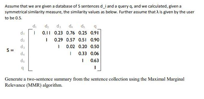 Assume that we are given a database of 5 sentences | Chegg.com