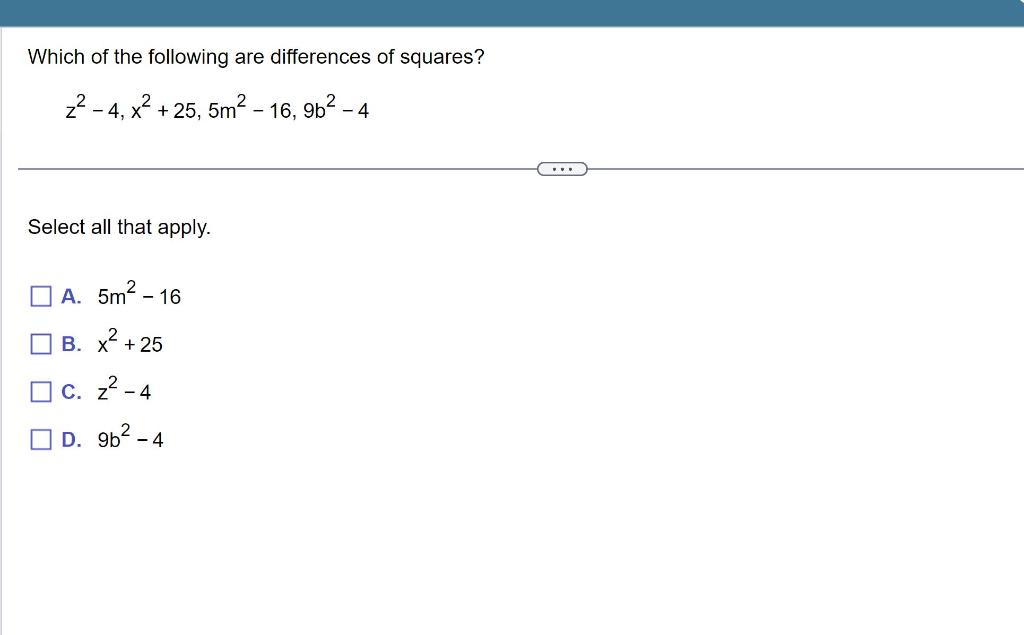 Solved Which of the following are differences of squares? | Chegg.com