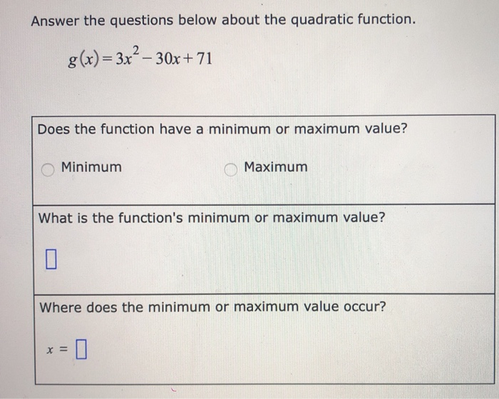 Solved Answer the questions below about the quadratic | Chegg.com