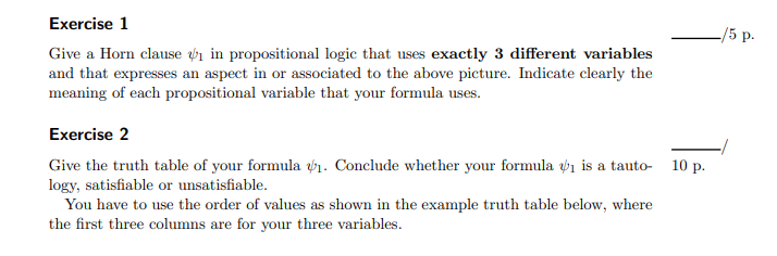 Solved Exercise 1 Give a Horn clause ψ1 in propositional | Chegg.com