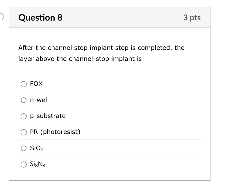 Solved Question 8After the channel stop implant step is | Chegg.com