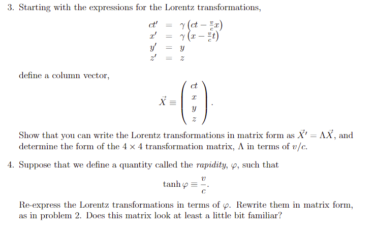 Solved 3. Starting with the expressions for the Lorentz | Chegg.com