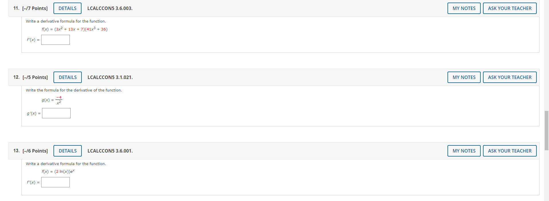 Solved Write a derivative formula for the function. | Chegg.com