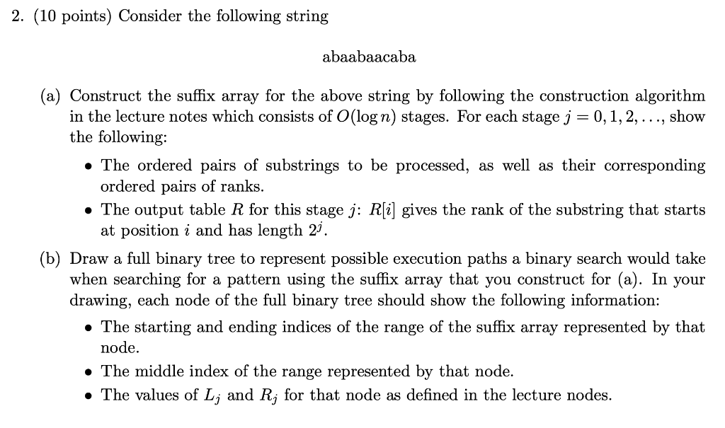 2. (10 points) Consider the following string | Chegg.com