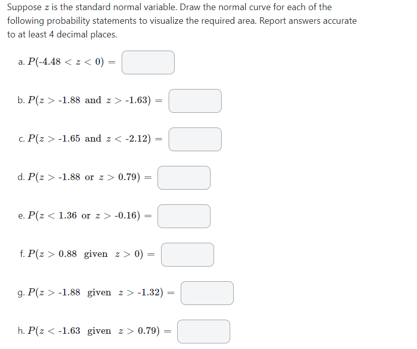 Solved Suppose z ﻿is the standard normal variable. Draw the | Chegg.com