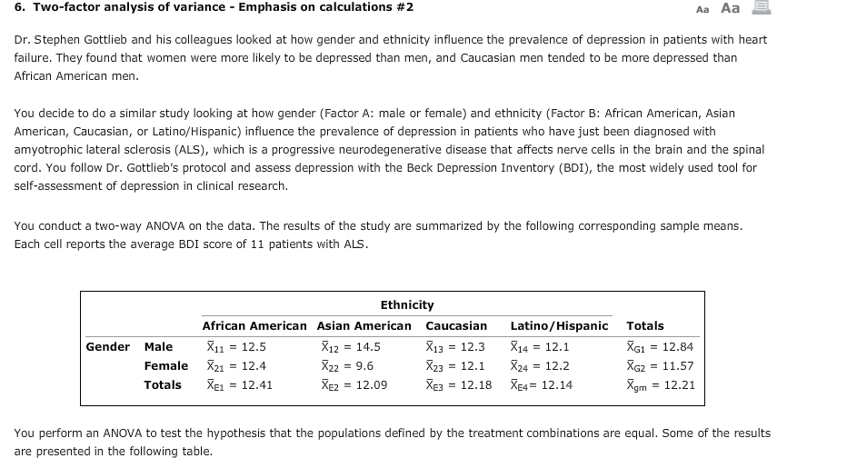 Solved 6. Two-factor analysis of variance - Emphasis on | Chegg.com