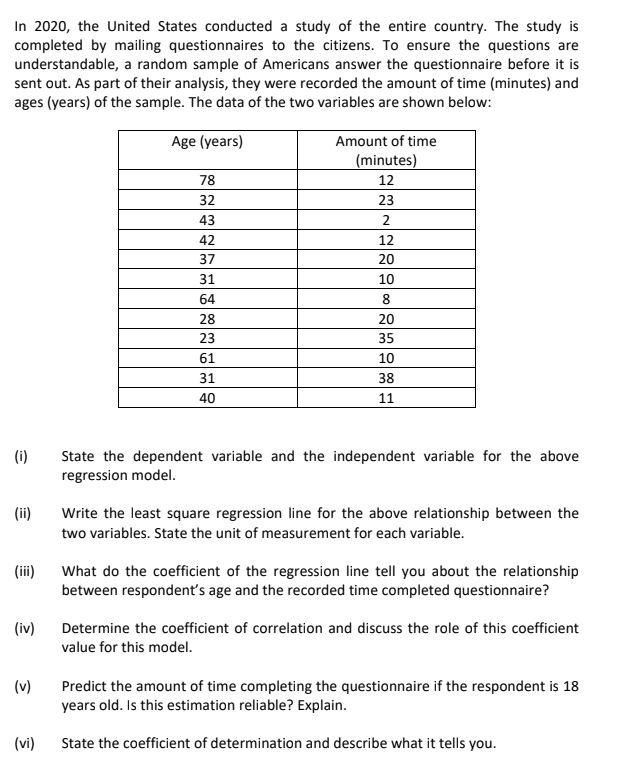 Solved In 2020, the United States conducted a study of the | Chegg.com