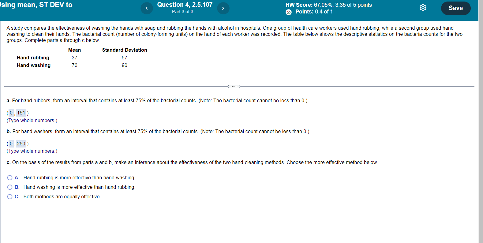 Solved groups. Complete parts a through c below. a. For hand | Chegg.com