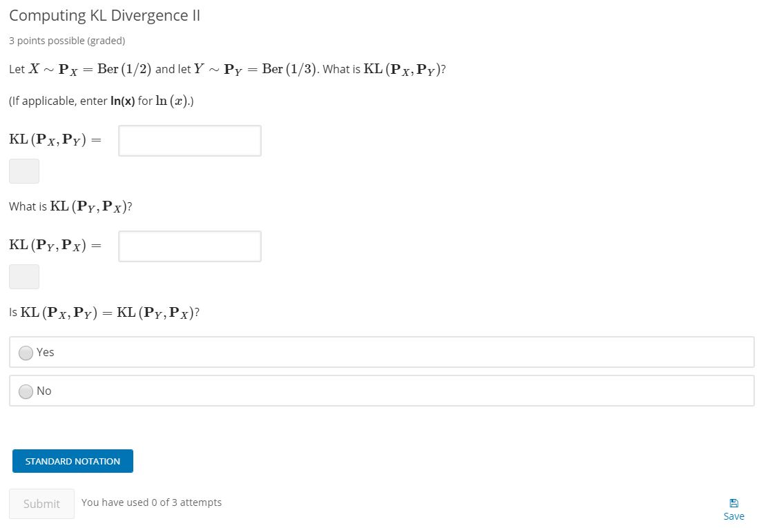 Solved Computing KL Divergence II 3 points possible (graded) | Chegg.com