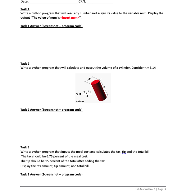 Solved Date: CRNO Task 1 Write a python program that will | Chegg.com