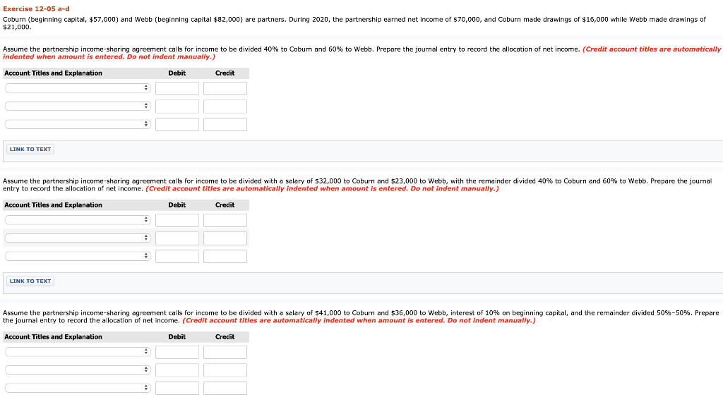 Solved Exercise 12-05 a-d Coburn (beginning capital, | Chegg.com