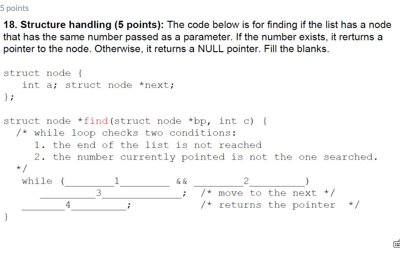 Solved 5 points 18. Structure handling (5 points): The code | Chegg.com