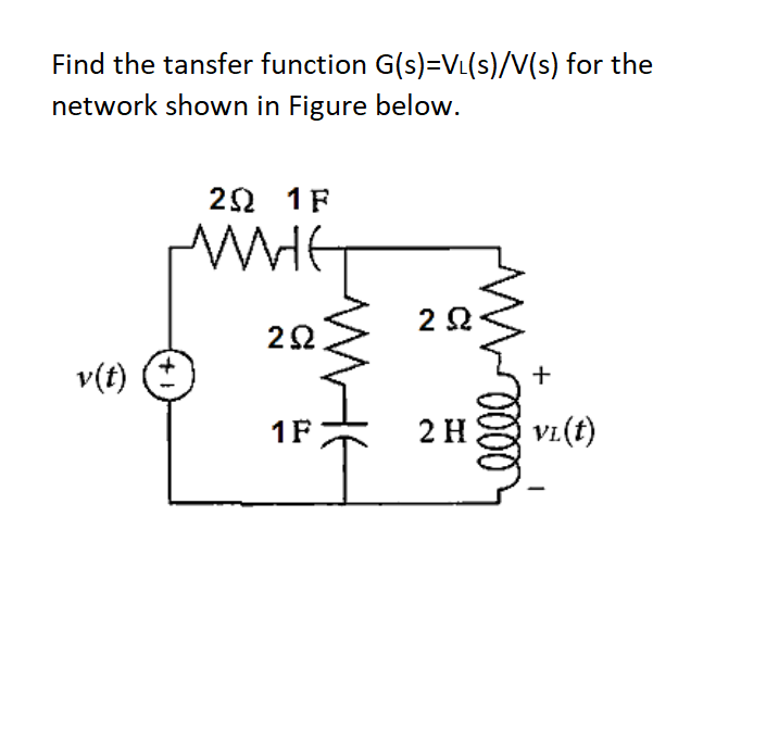 Solved Find the tansfer function G(s)=Vl(s)/V(s) for the | Chegg.com