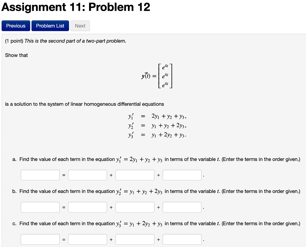 Solved Assignment 11: Problem 12 Previous Problem List Next | Chegg.com
