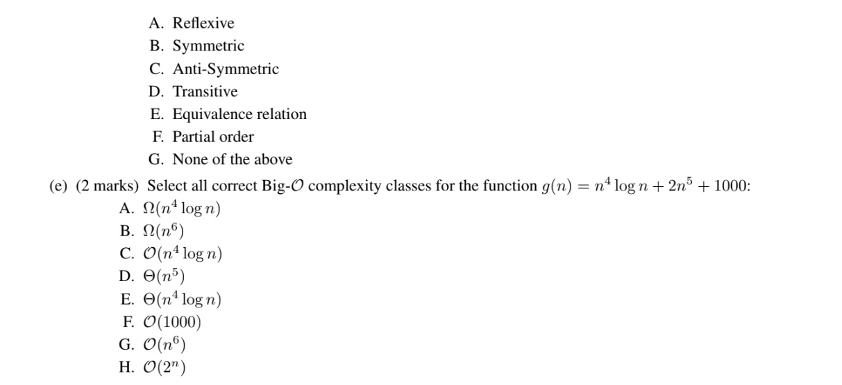 Solved (a) (2 marks) Consider the following functions: | Chegg.com