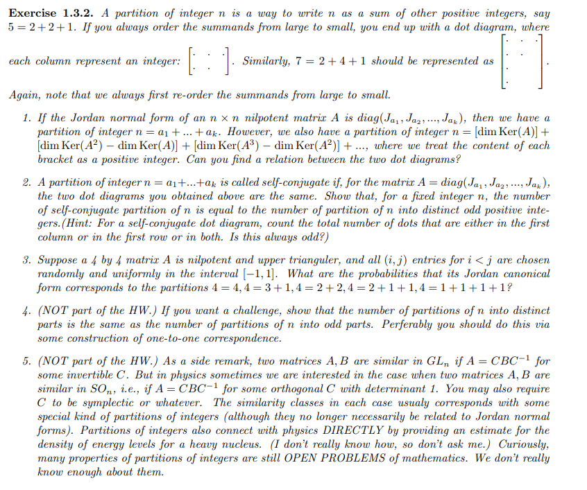 Solved Exercise 1.3.2. A partition of integer n is a way to | Chegg.com