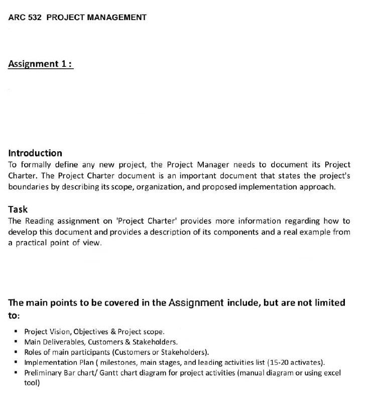 Solved ARC 532 PROJECT MANAGEMENT Assignment 1: Introduction | Chegg.com