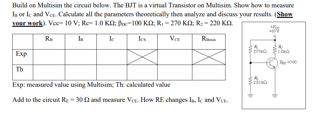 Solved Build on Multisim the circuit below. The BJT is a | Chegg.com