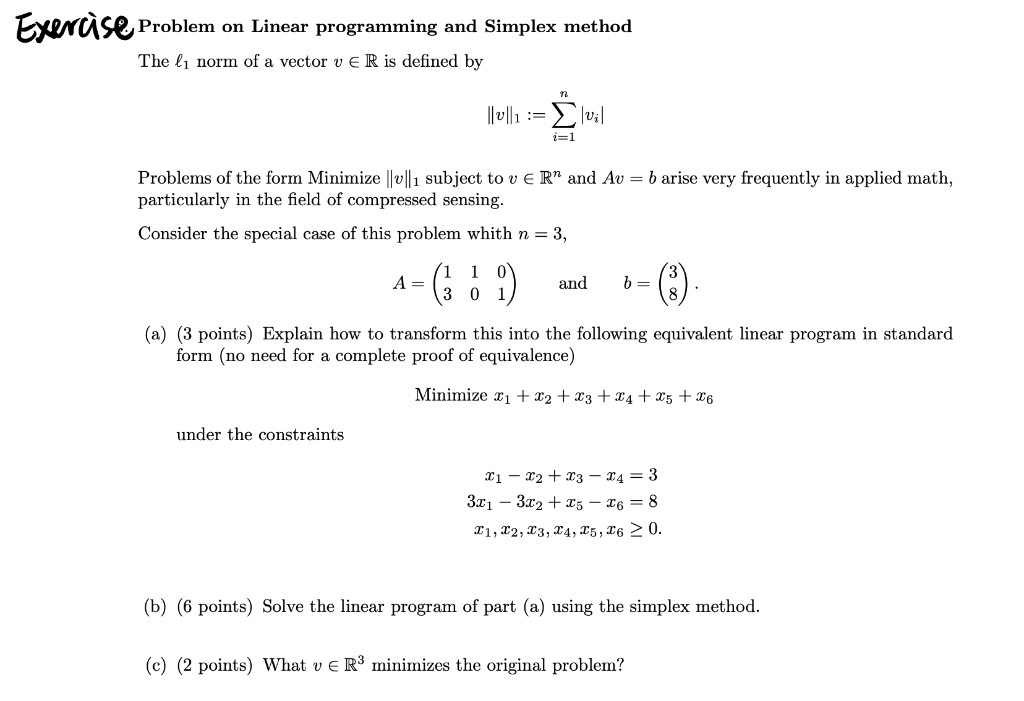 Solved Exercise Problem on Linear programming and Simplex | Chegg.com