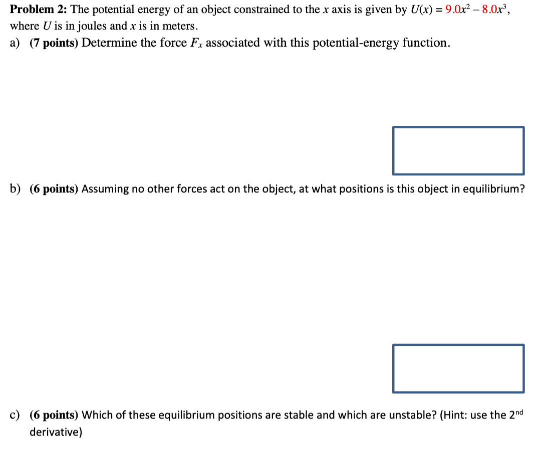 Solved Problem 2: The potential energy of an object | Chegg.com