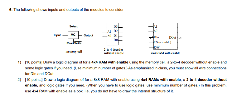 plz solve 2) problem.. make 8X8 RAM with enable using | Chegg.com